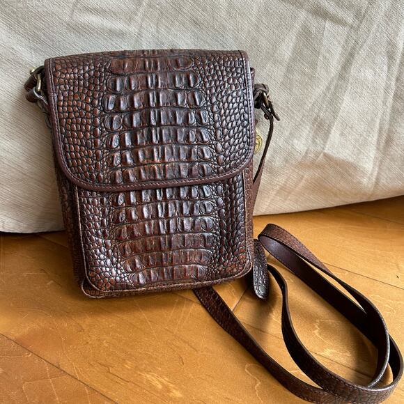 Brahmin | Bags | Brahmin Vintage Brown Leather Crocs Print Crossbody ...